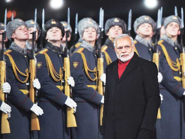 Narendra Modi walks on as Indian Anthem plays out