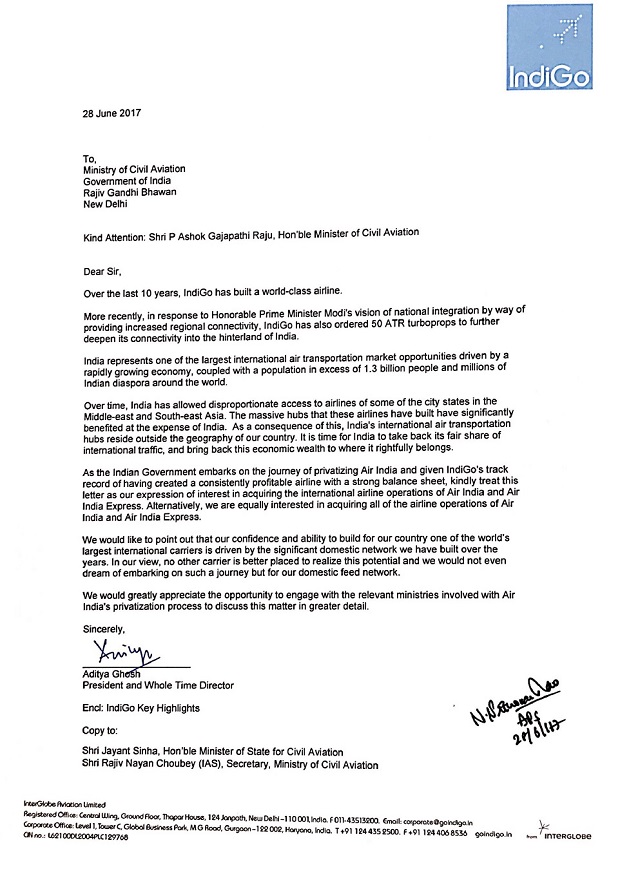 We want Air India's overseas ops:Full text of IndiGo prez's letter to ...