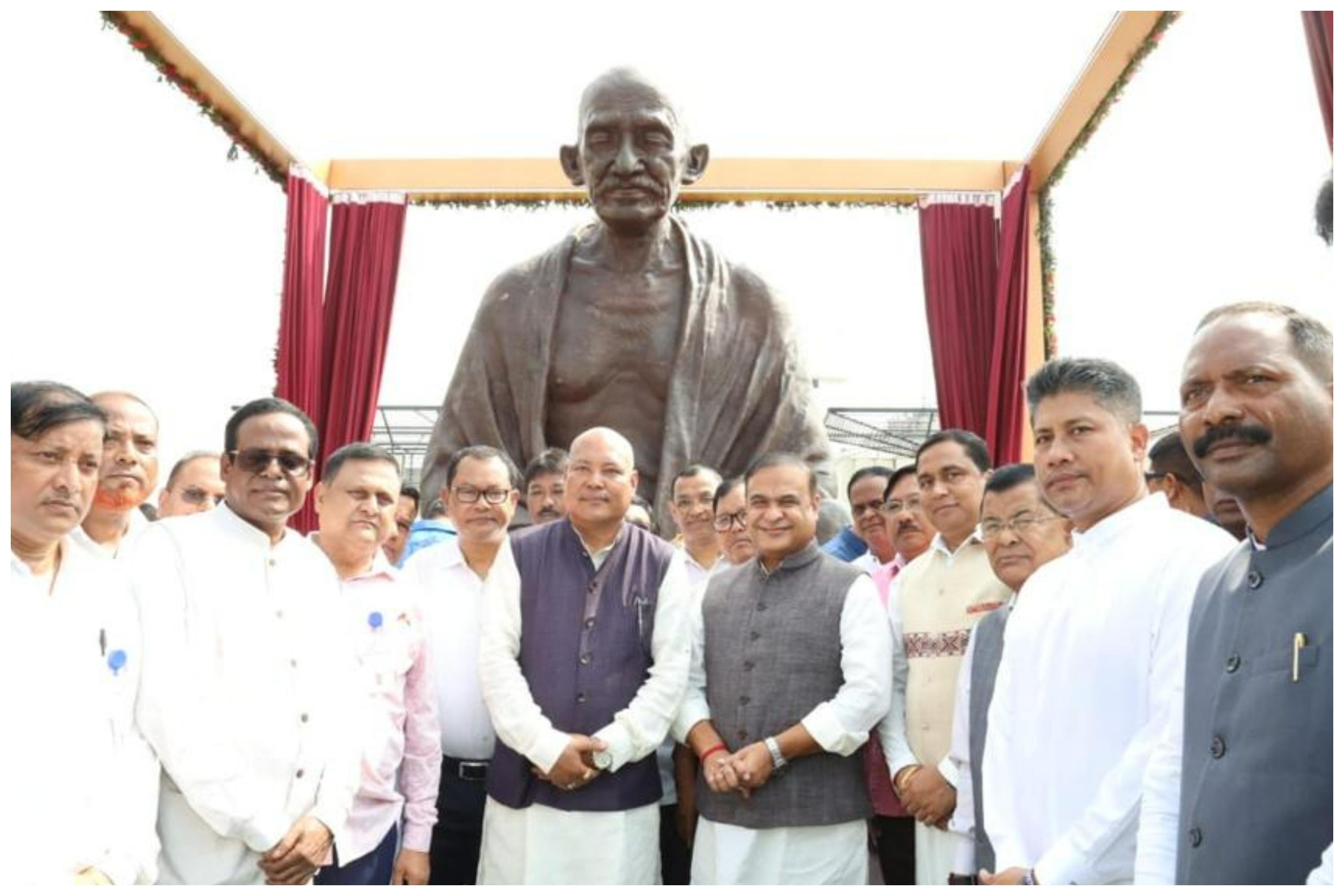 CM Sarma unveils Gandhi statue at Assam Legislative Assembly new ...