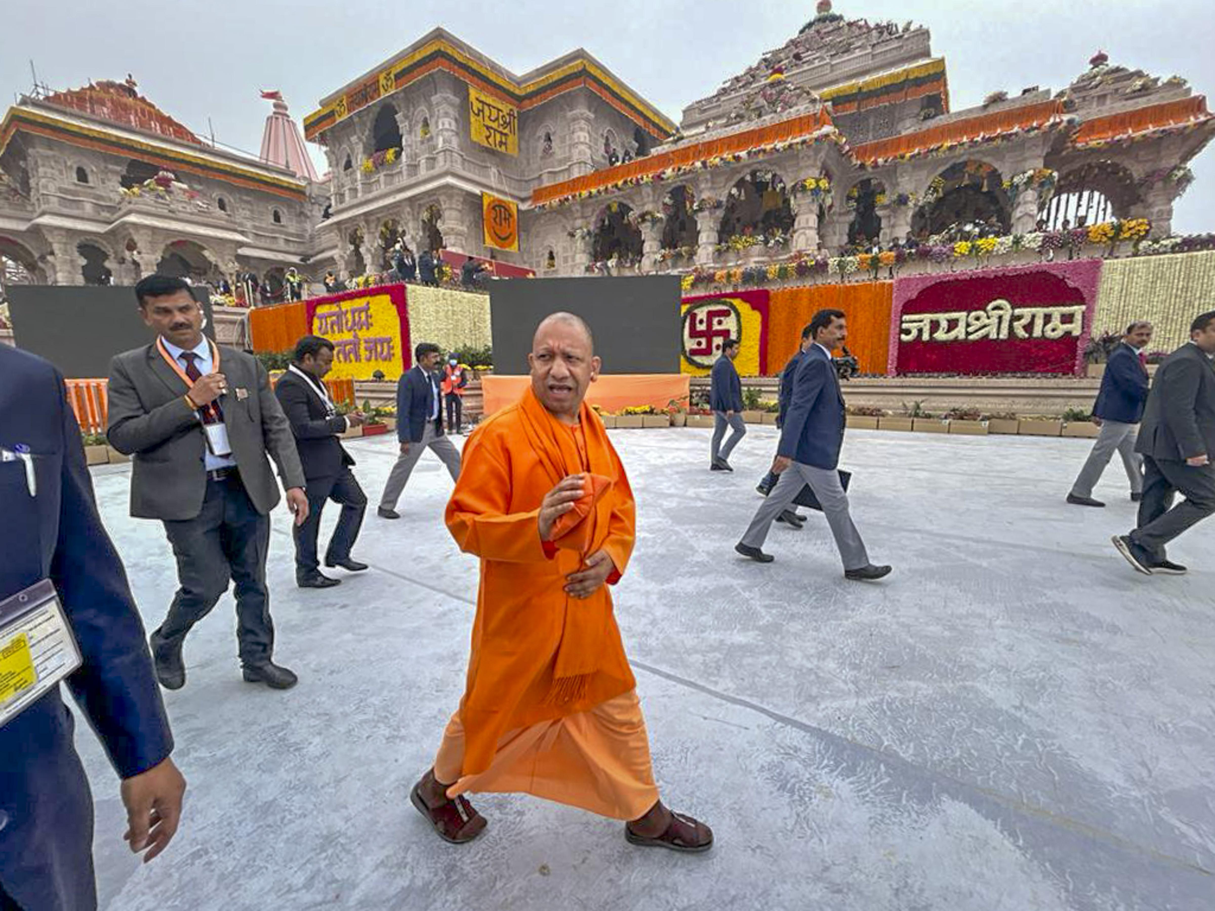 Yogi, RSS chief arrive at Ram mandir, AI-based security in Ayodhya ...